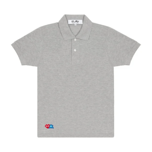 CDG Play Polo Red Invader Heart and Blue Emblem (Grey) -「CDG レッドハート ...